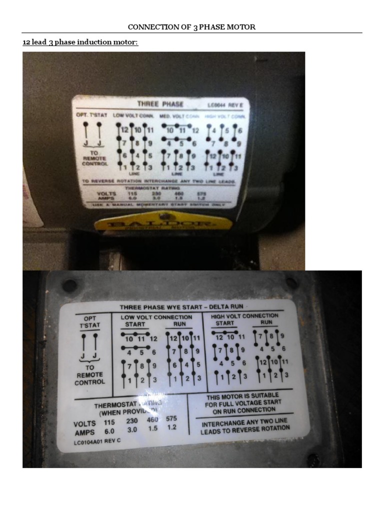 Connection of 3 Phase Motor 12 Lead 3 Phase Induction Motor | PDF