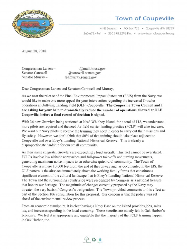 2018-08-28 Town of Coupeville EIS Comment Letter On Preferred ...
