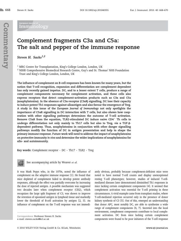 Fragmentos C5a y C3a - 2010 | PDF | T Cell | T Helper Cell