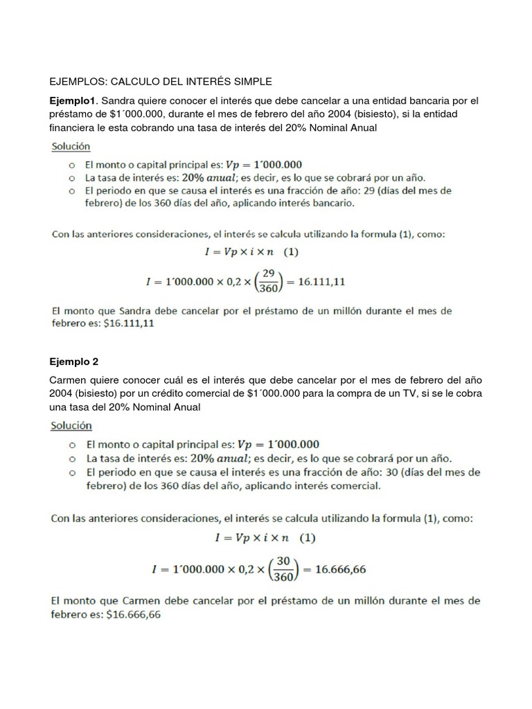 Ejemplos de Interes Simple y Tasas de Nterés | PDF | Interés | Libra ...