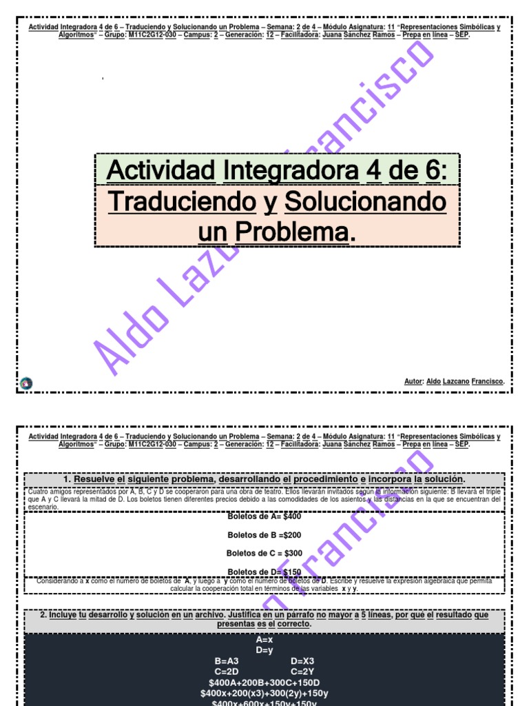 Actividad Integradora 4 de 6 - Traduciendo y Solucionando un Problema - Módulo 11 - Prepa en ...