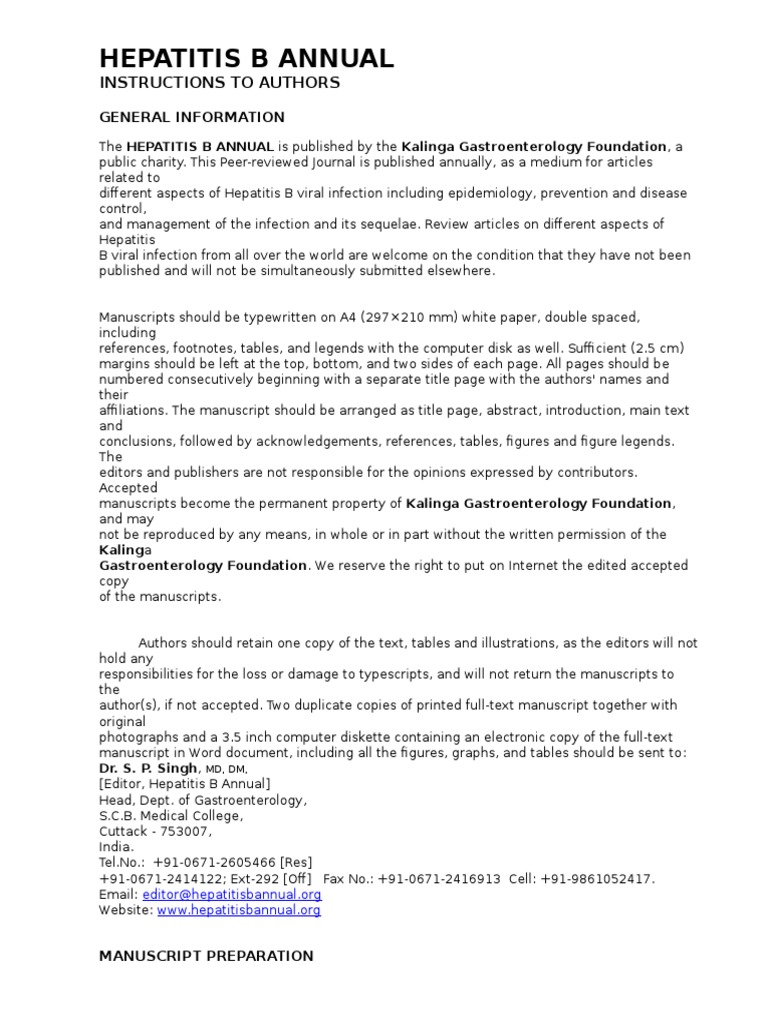 Hepatitis B Annual: Instructions To Authors | PDF | Publishing ...