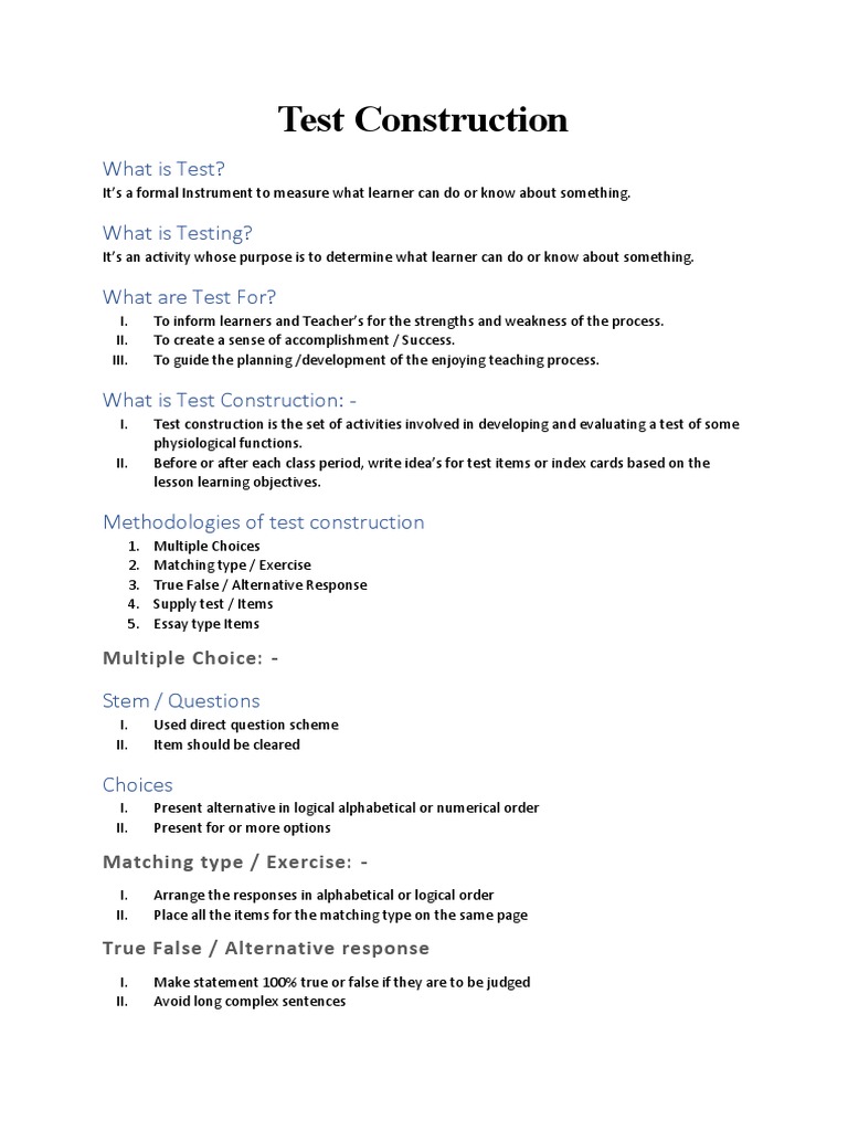 Test Construction: What Is Test? What Is Testing? | PDF | Multiple ...