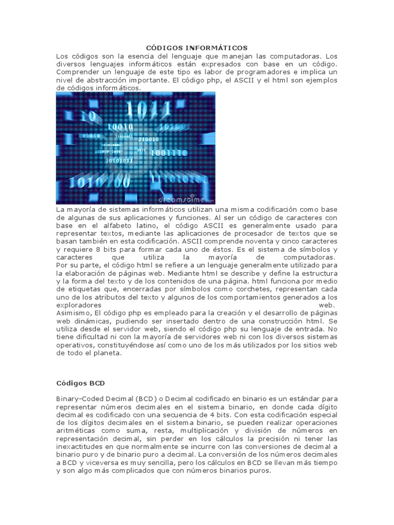 Codigos Informaticos | Ascii | Decimal codificado en binario
