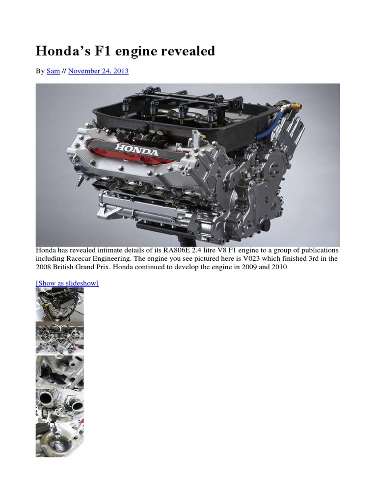 Honda V8 F1 Engine | V8 Engine | Formula One | Free 30-day Trial | Scribd