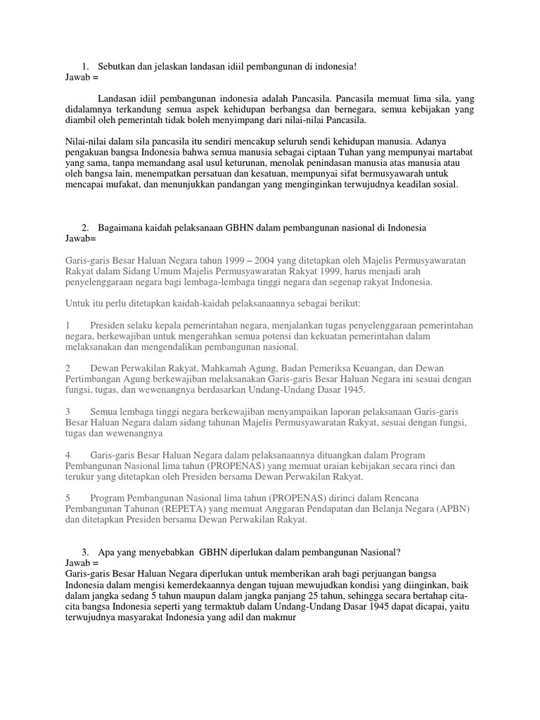 Sebutkan Dan Jelaskan Landasan Idiil Pembangunan Di Indonesia | PDF