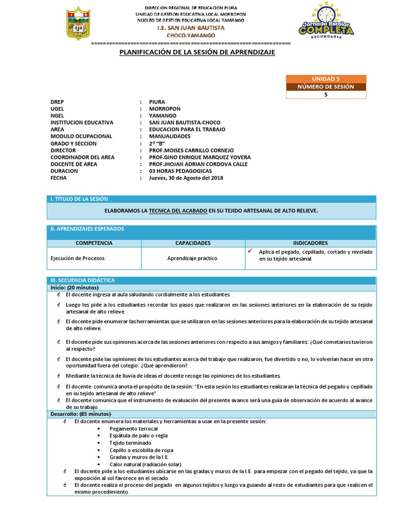 Sesion de Aprendizaje EPT | PDF | Maestros | Modificación de comportamiento