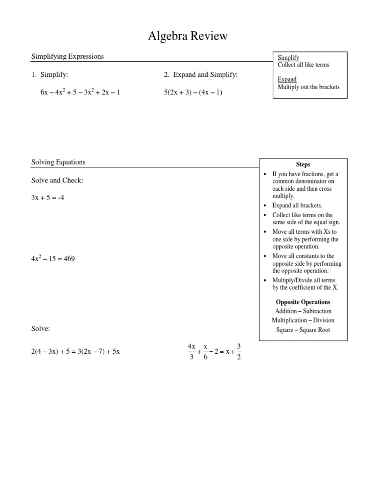 2 - Algebra Review | PDF | Fraction (Mathematics) | Numbers