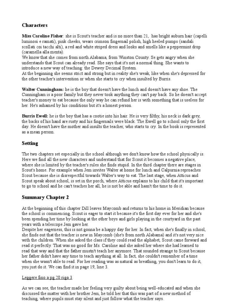Miss Caroline Fisher in Chapter 2 Summary | PDF | To Kill A Mockingbird