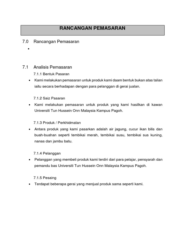 7.0 Rancangan Pemasaran | PDF