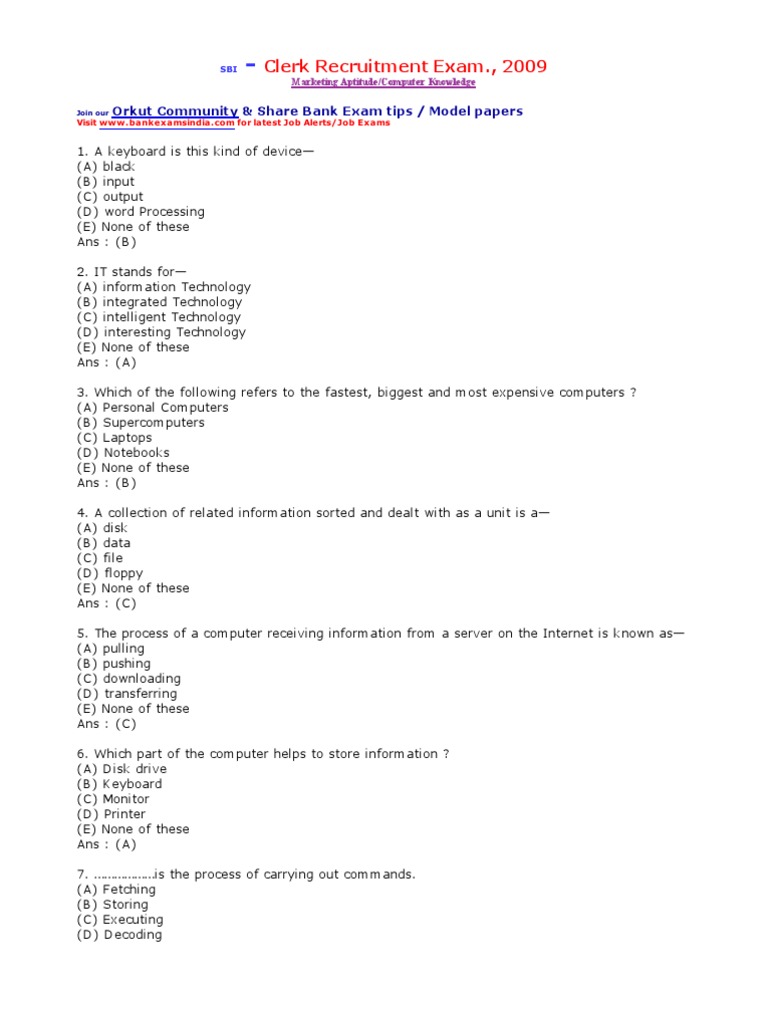 SBI - Computer Aptitude | PDF | Input/Output | Computer Program