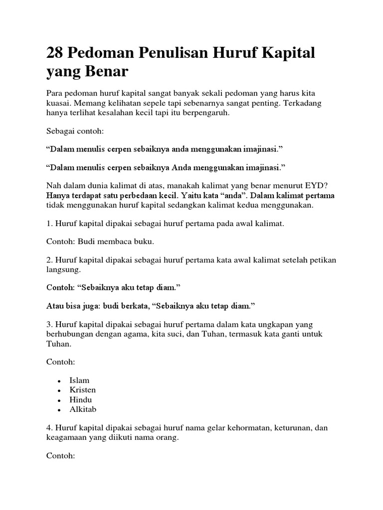 28 Pedoman Penulisan Huruf Kapital Yang Benar | PDF