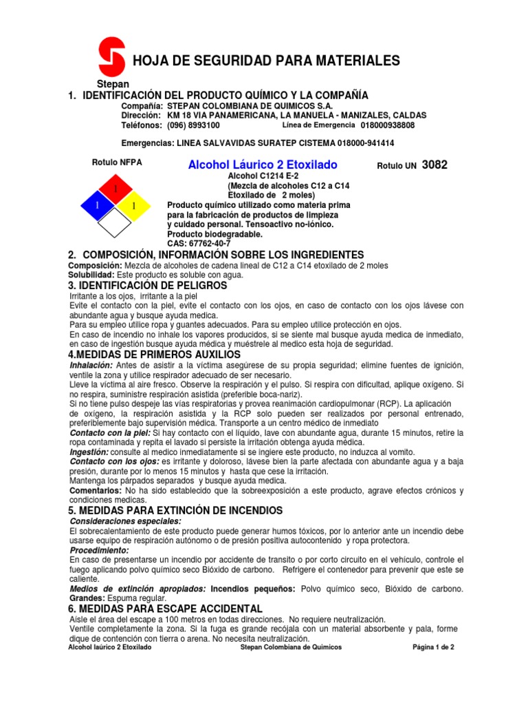 Alcohol-Laurico Hoja Tecnica | PDF | Oxígeno | Reanimación cardiopulmonar