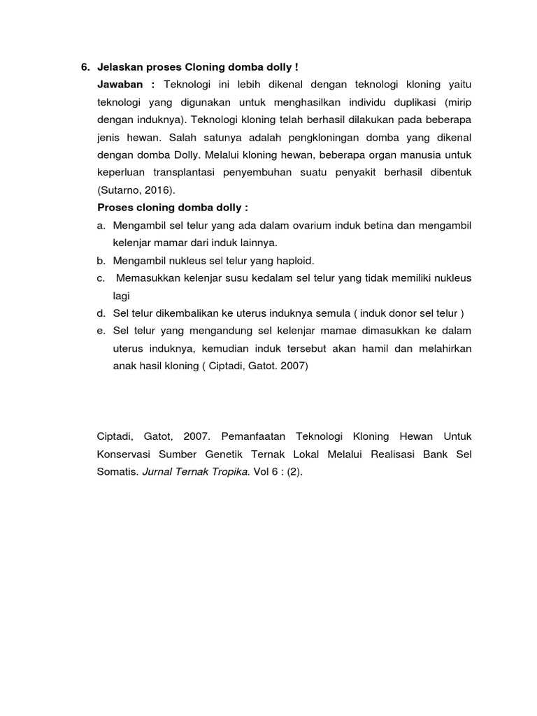 Jelaskan Proses Cloning Domba Dolly | PDF
