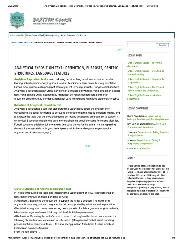 Analytical Exposition Text - Definition, Purposes, Generic Structures ...
