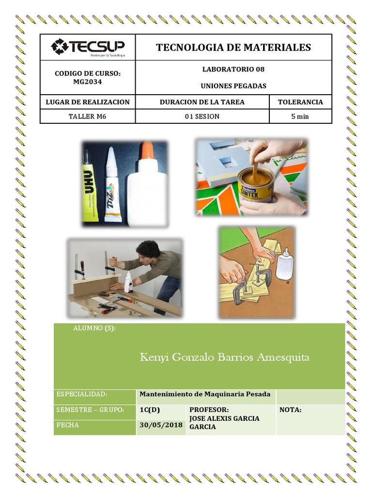 Lab - 05 Uniones Pegadas 2018-1 | PDF | Adhesión | Solvente