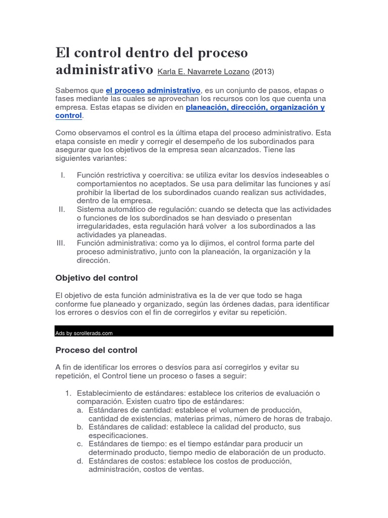 El Control Dentro Del Proceso Administrativo | Descargar gratis PDF ...