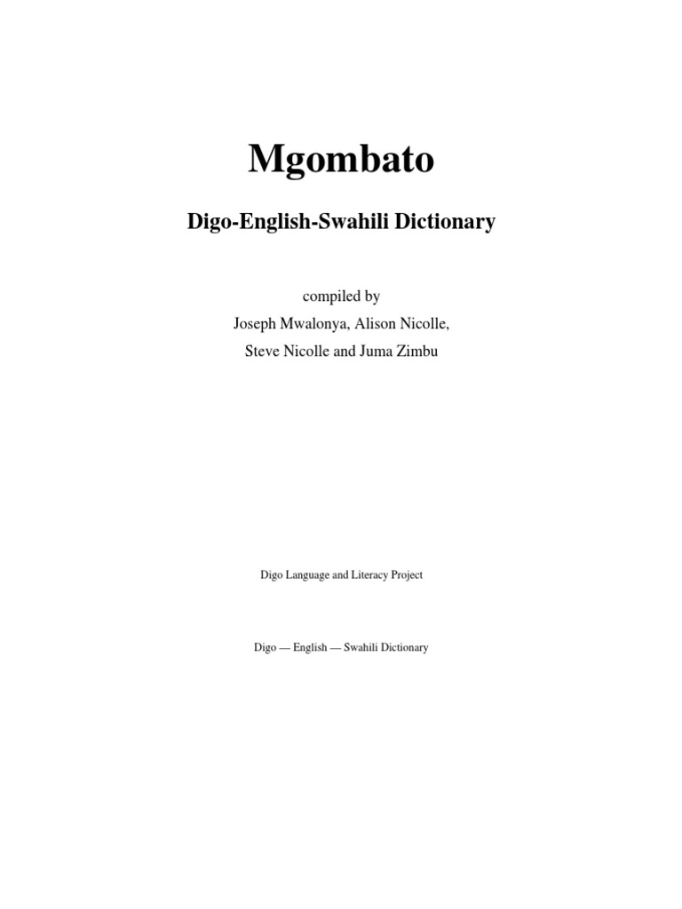 Digo Dictionary PDF | PDF | Grammatical Number | Plural