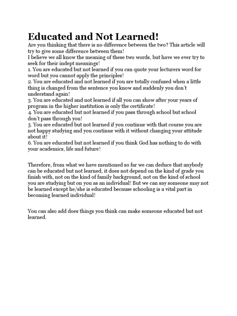 Educated and Not Learned | PDF | Value (Ethics) | Teaching Mathematics