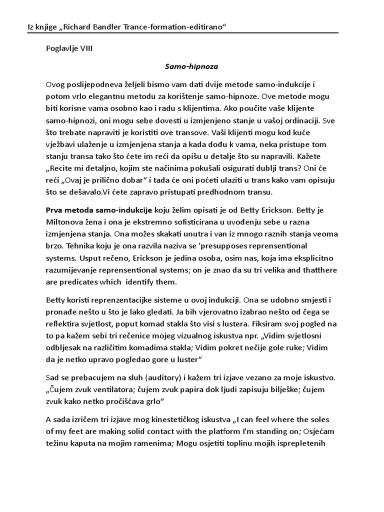 SamoIndukcija-iz Knjige Trance-Formation Richard Bandler | PDF
