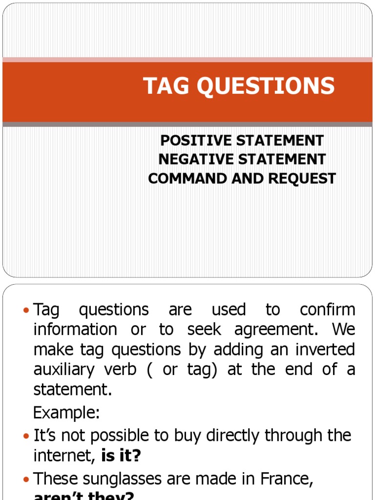 Tag Questions | PDF | Question | Language Mechanics