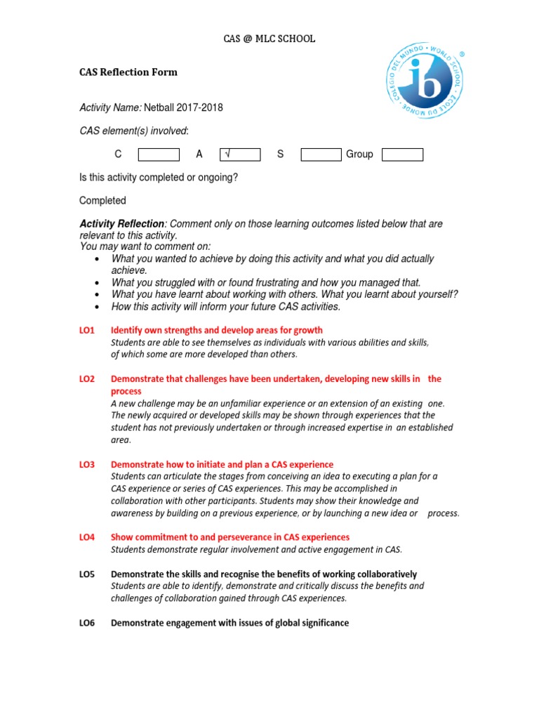 Cas Reflection Form 5 | PDF | Expert | Education Theory