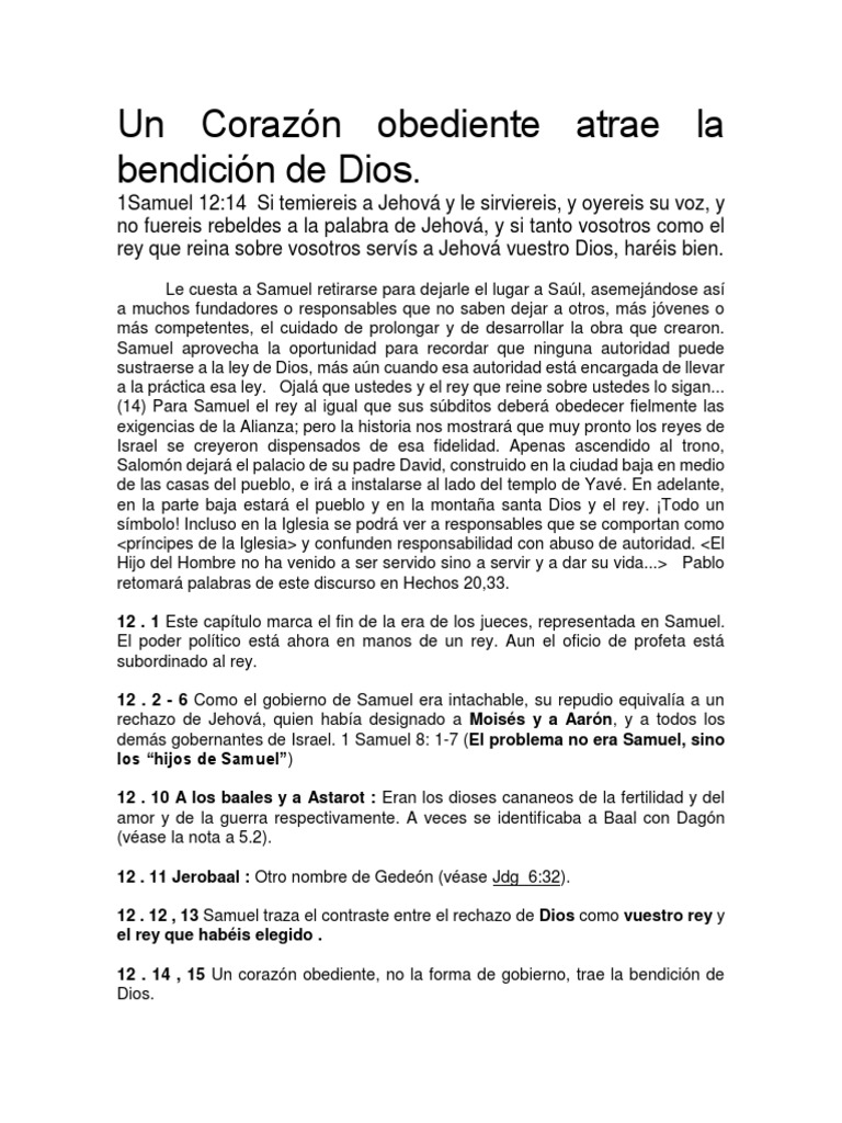 Un Corazón Obediente Atrae La Bendición de Dios | PDF | Profeta | David
