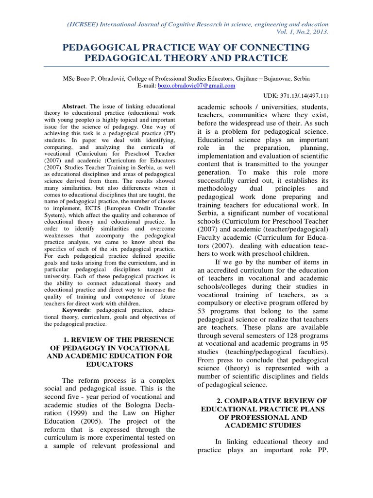 Pedagogical Practice Way of Connecting Pedagogical Theory and Practice ...