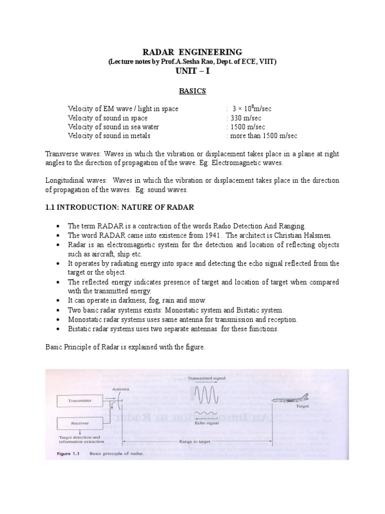 Radar Engineering Unit - I: Basics | PDF | Radar | Waves