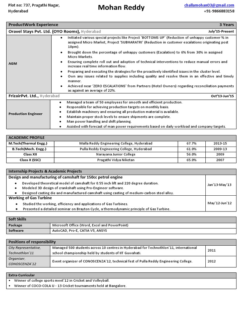 OYO Rooms AGM resume for product role | PDF | Gas Turbine