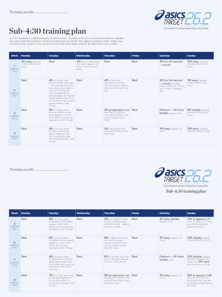 Asics Trainingplans Sub 4.30 PDF | PDF | Auto Racing | Sport Of Athletics