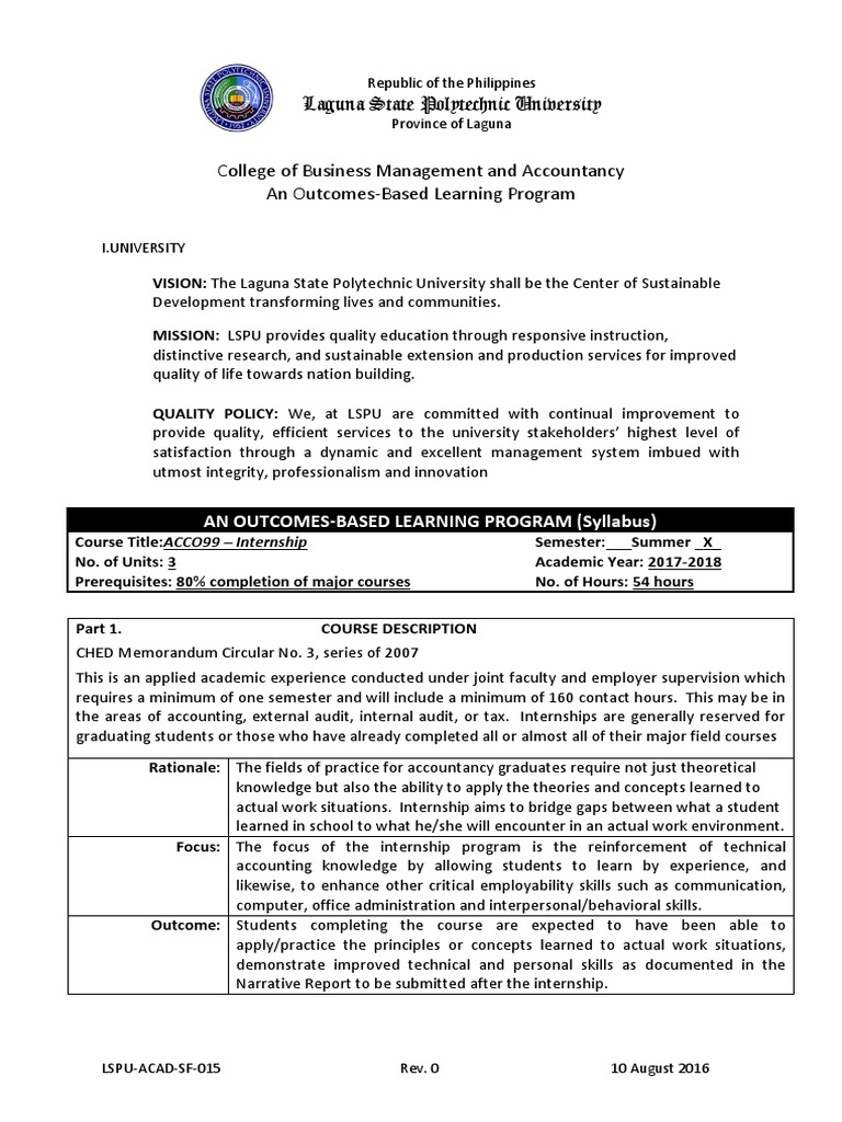 Internship Learning Program Syllabus 1 PDF | PDF | Change | Learning