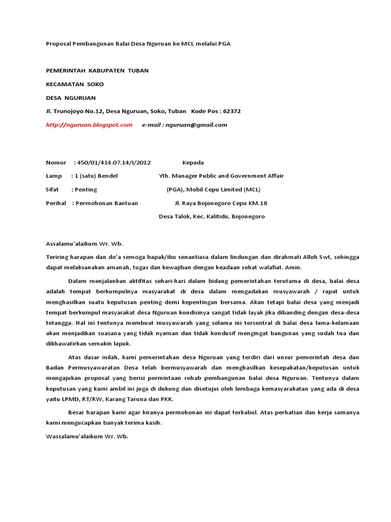 Proposal Pembangunan Balai Desa Nguruan | PDF | Sains & Matematika