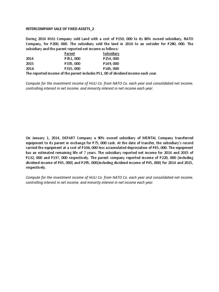Intercompany Sale of Fixed Assets | PDF