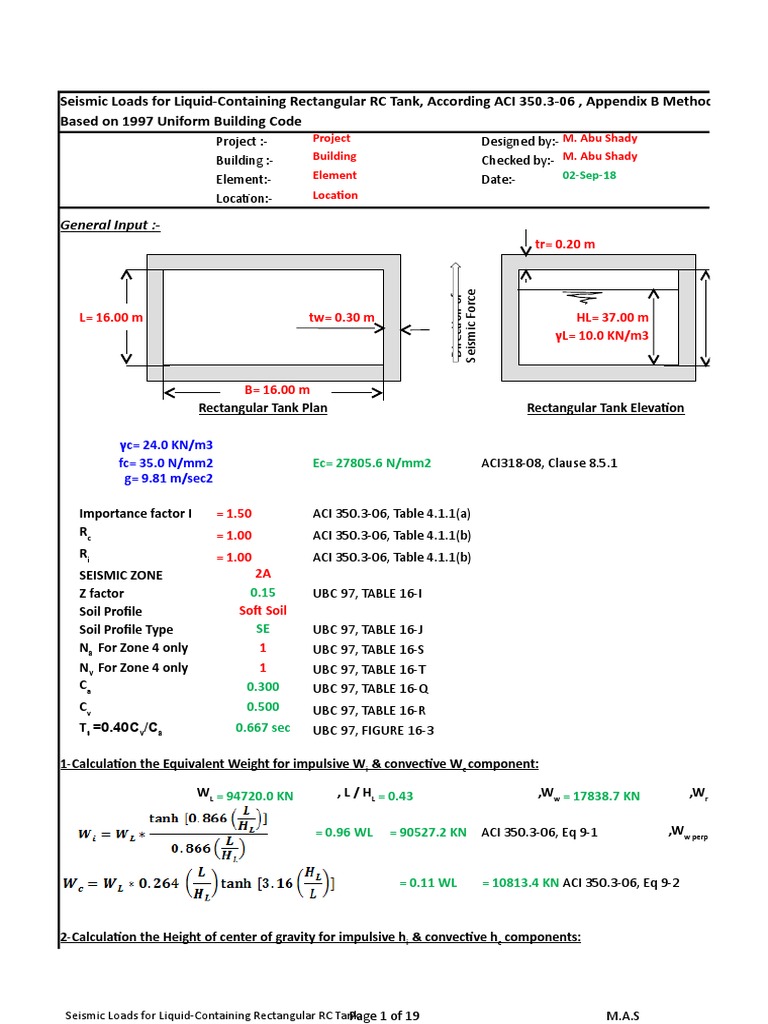 ACI 350.3-06 Appendix B Seismic Loads For Liquid-Containing Rectangular ...