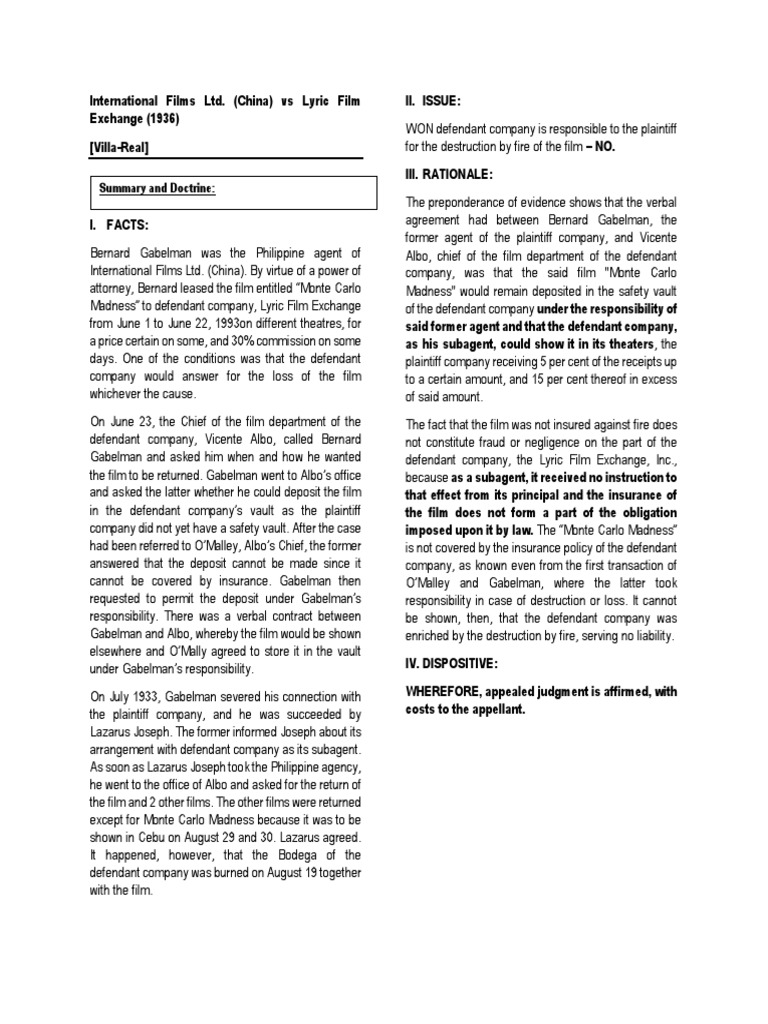 International Films China Vs Lyric Film Exchange | PDF | Insurance | Virtue