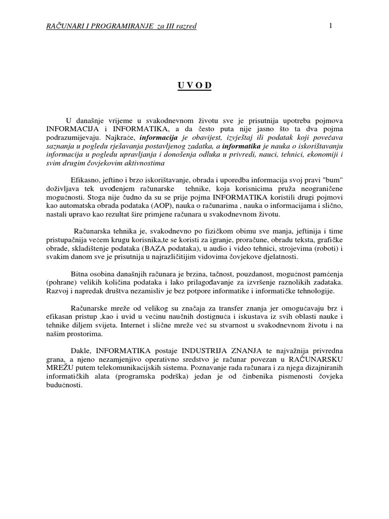 Računari I Programiranje 3 Razred - Skripta PDF | PDF