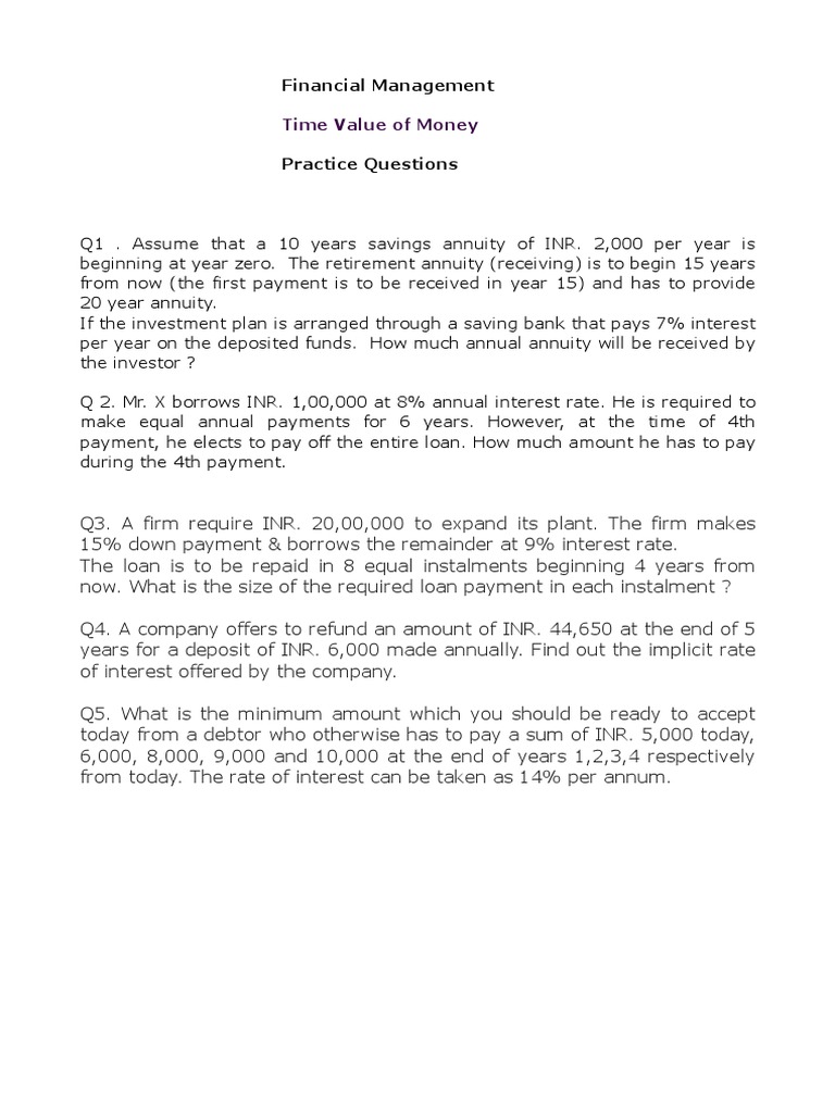 Practice Questions (With Solutions) - TVM | PDF