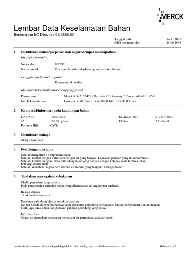 Contoh MSDS Oleh PT. Merck Indonesia TBK | PDF