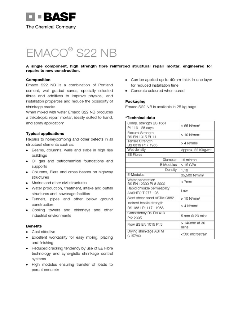 10 - TDS - Emaco S22 NB | PDF | Concrete | Building Engineering