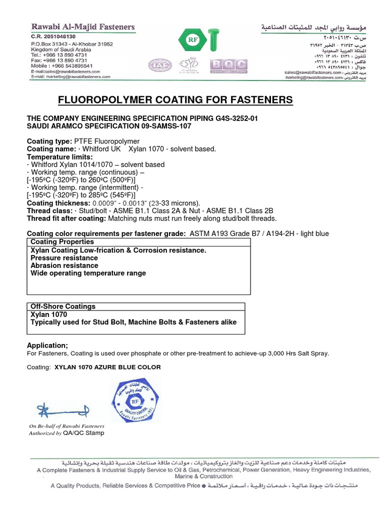 Xylan 1070 Coating Specification | PDF | Technology & Engineering
