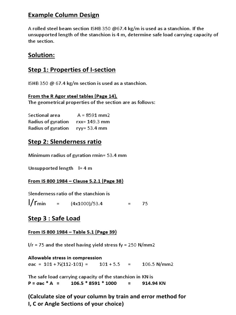 Structure Beam Column Calculation | PDF