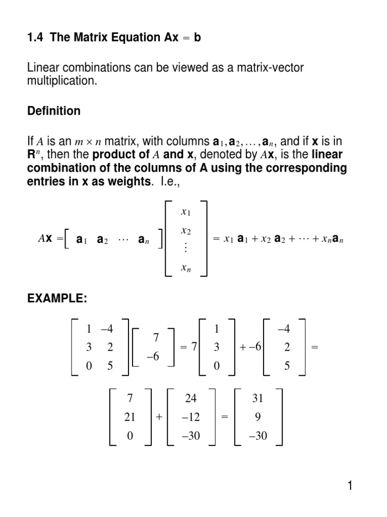 Linear Combinations Can Be Viewed As A Matrix-Vector Multiplication ...