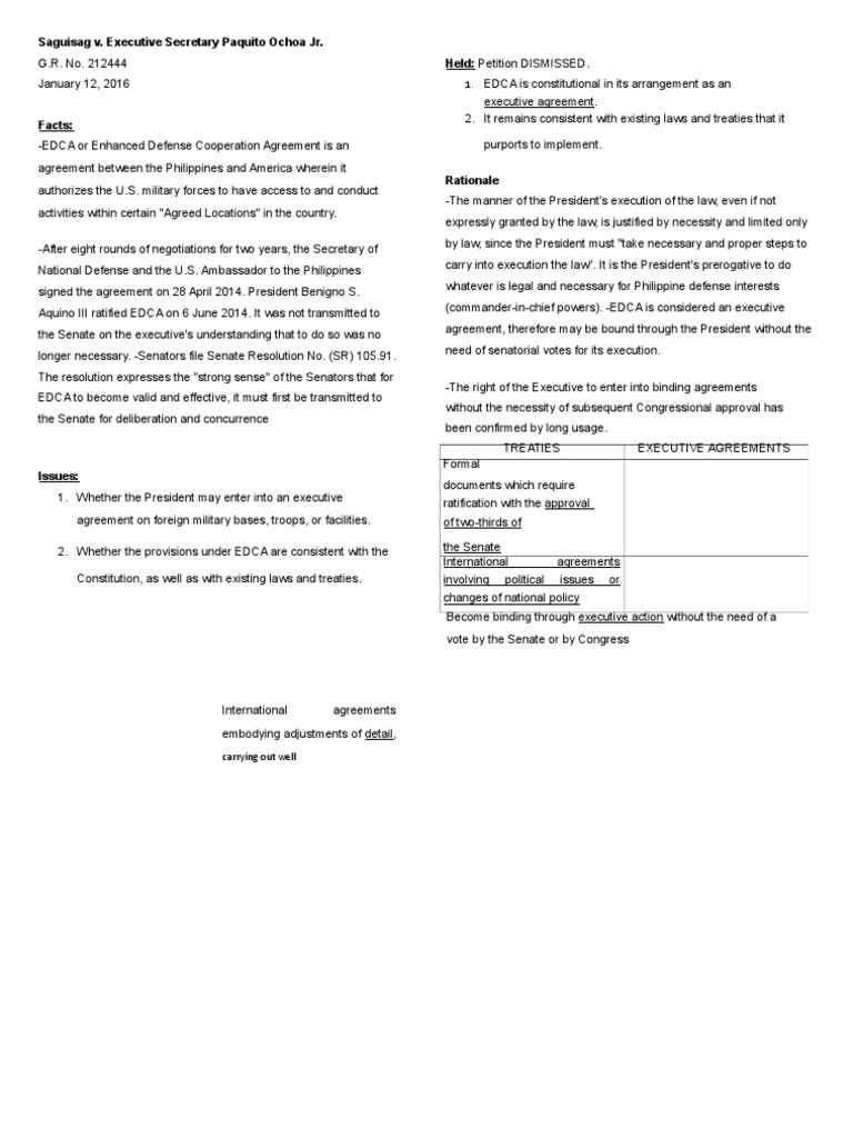 Saguisag v. Executive Secretary Paquito Ochoa Jr. Held: Petition ...