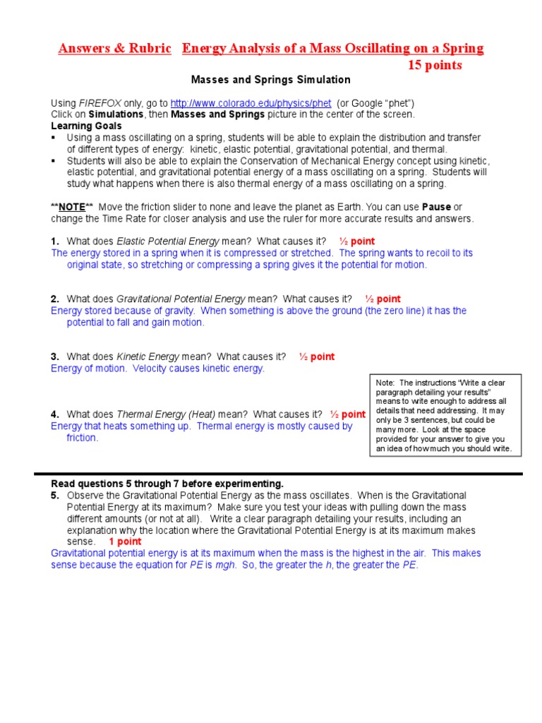 Energy Analysis of Mass on Spring | PDF | Potential Energy | Kinetic Energy