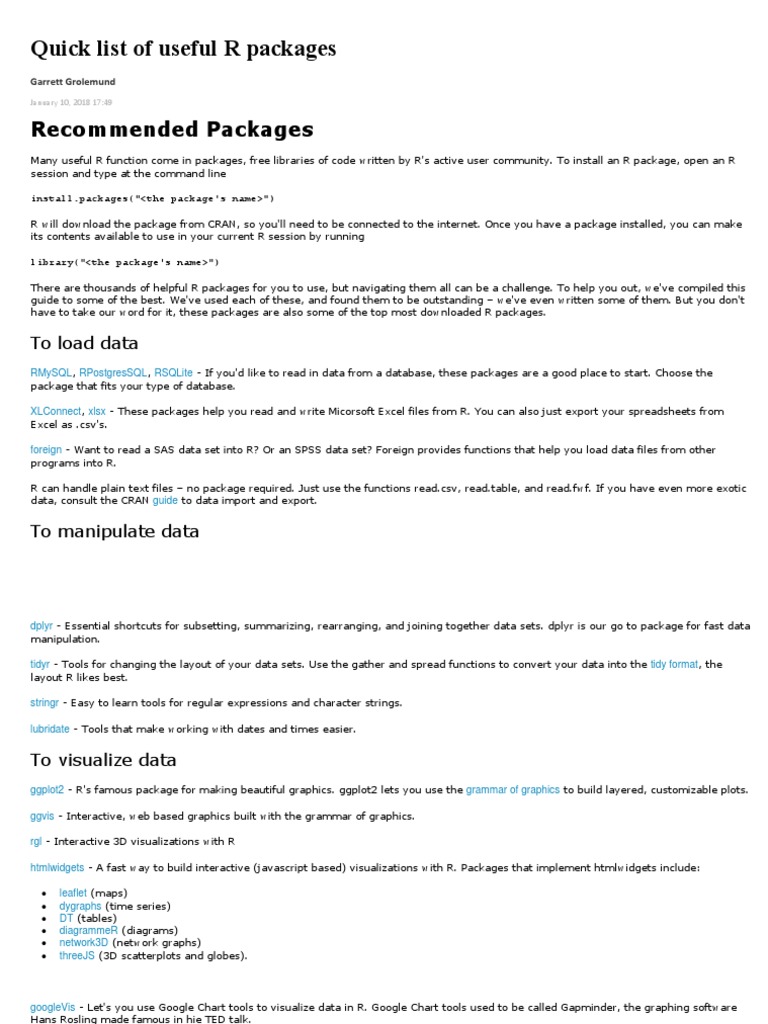 Useful R Packages | PDF | R (Programming Language) | Integrated Development Environment