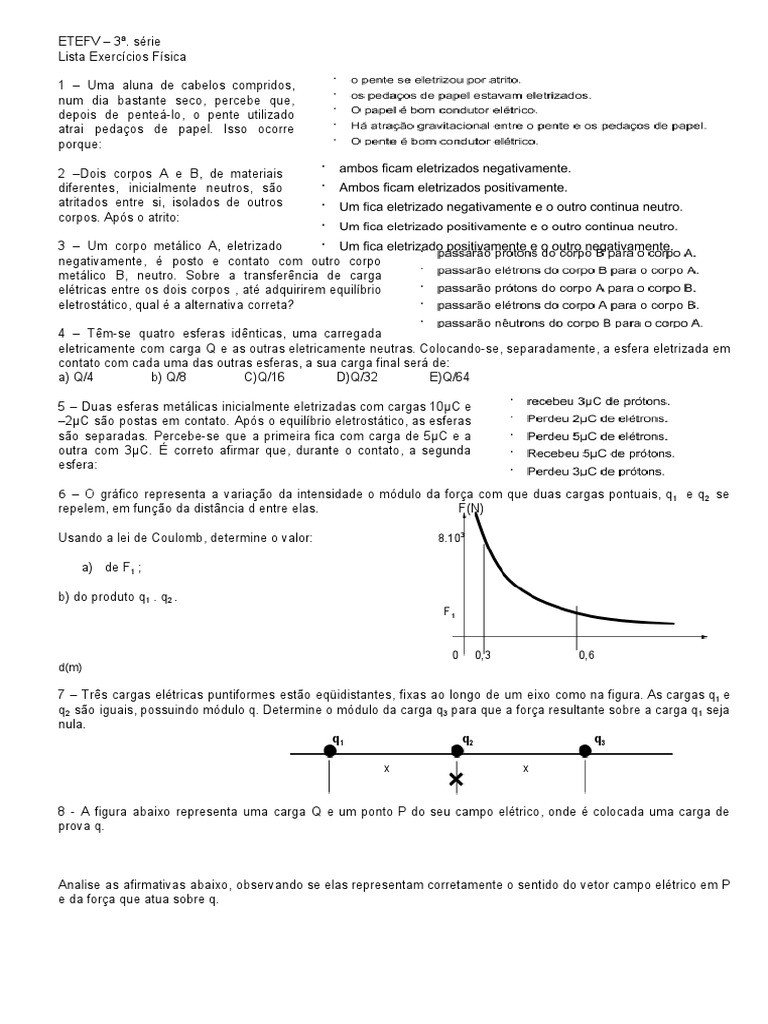 1a. Lista 3a Série Eletro PDF | PDF | Carga elétrica | Campo elétrico