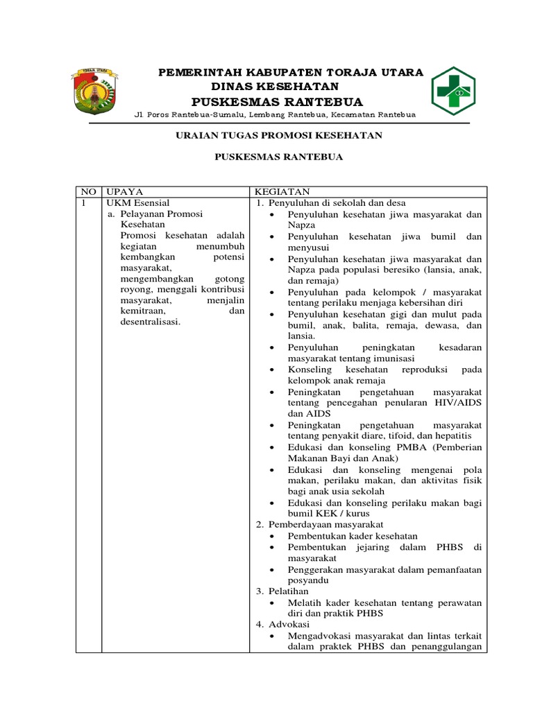 Uraian Tugas Promosi Kesehatan | PDF