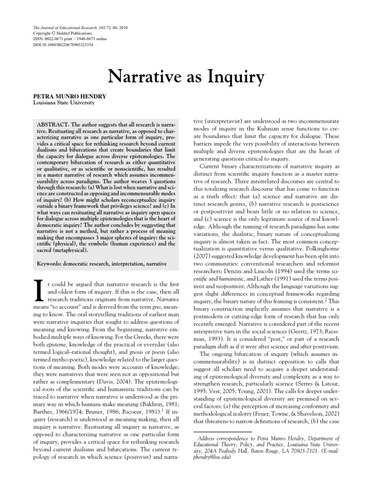 Narrative As Inquiry | PDF | Scientific Method | Narrative