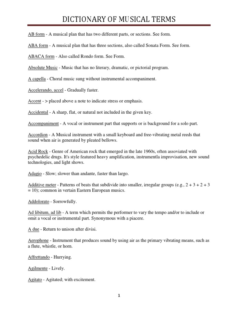 Glossary of Musical Terms | PDF | Interval (Music) | Chord (Music)